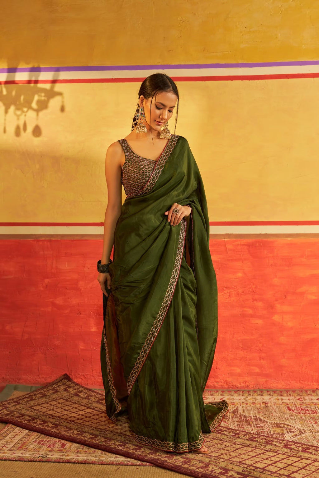 Chahat Mehendi Green Saree with Blouse – Gaamya Store